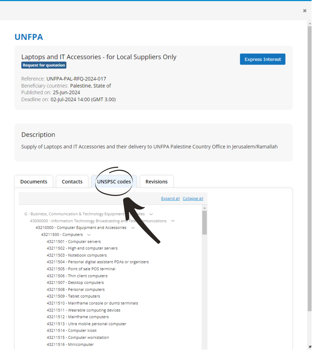 How to select UNSPSC Codes in TAS? – UNGM Help Center