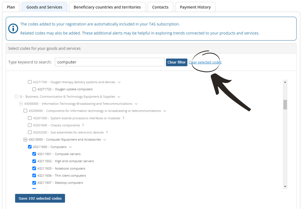 How to select UNSPSC Codes in TAS? – UNGM Help Center