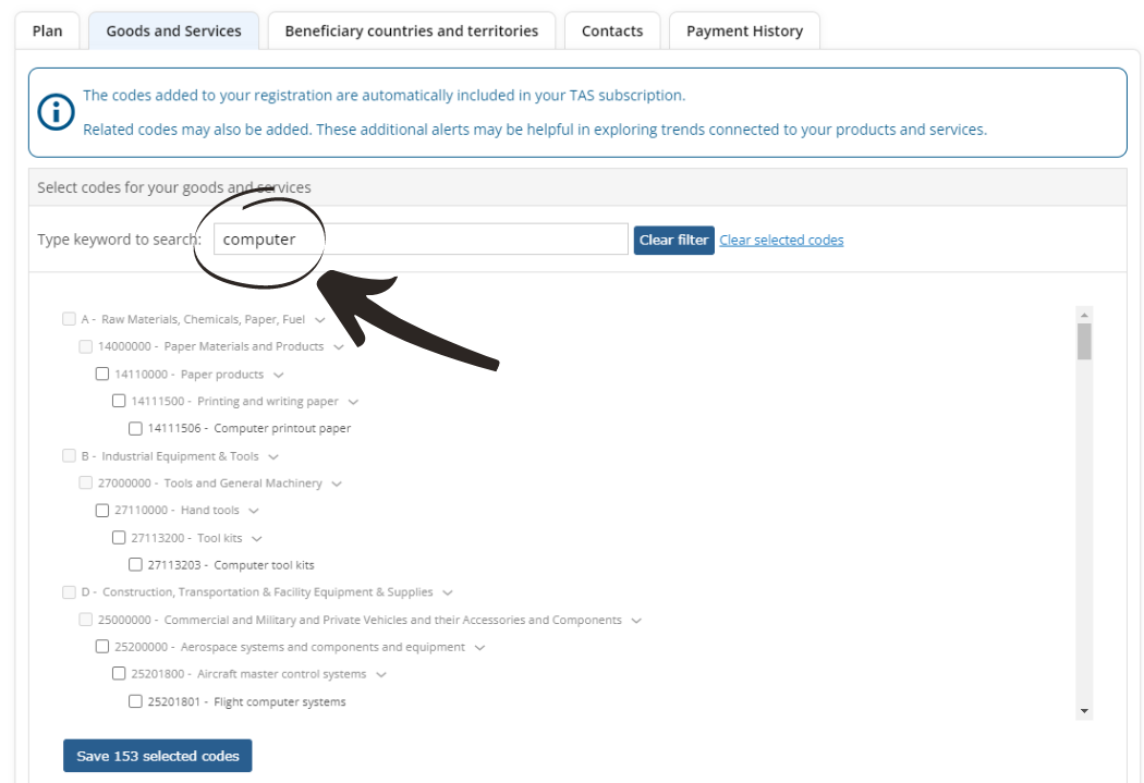 How to select UNSPSC Codes in TAS? – UNGM Help Center