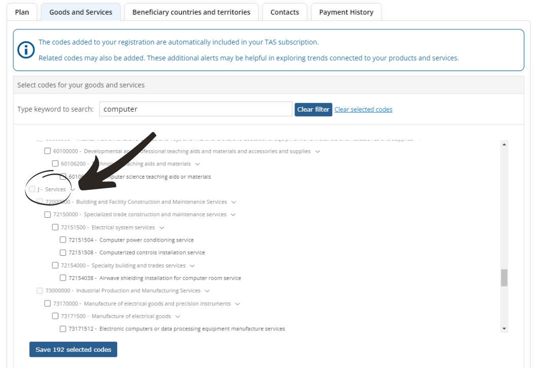 How to select UNSPSC Codes in TAS? – UNGM Help Center