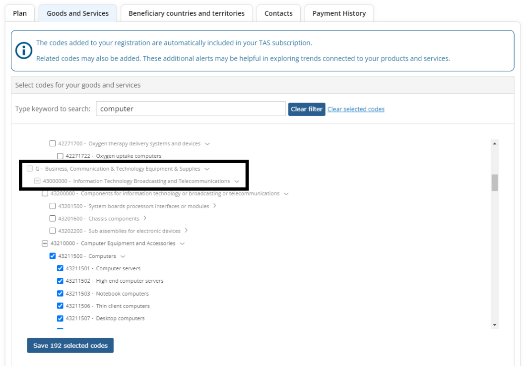 How to select UNSPSC Codes in TAS? – UNGM Help Center
