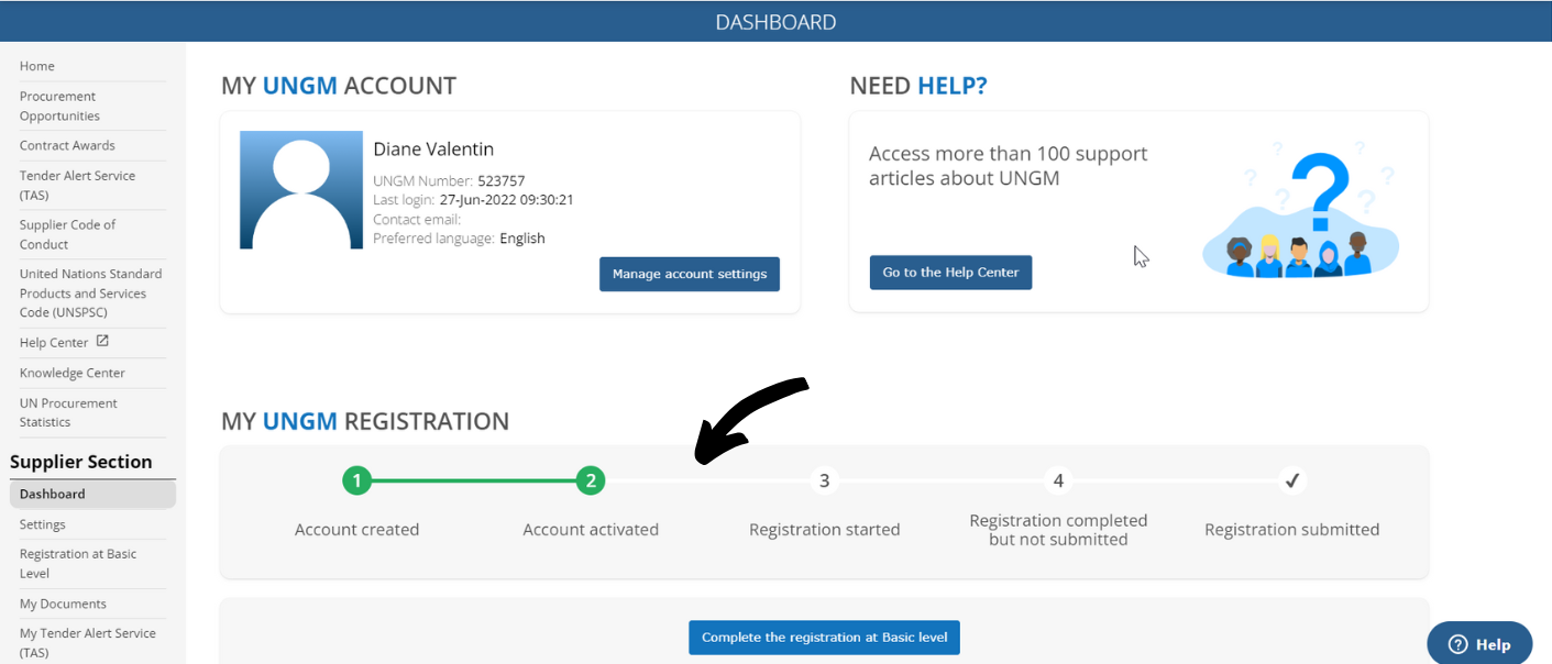 What is the Dashboard in the UNGM account? – UNGM Help Center